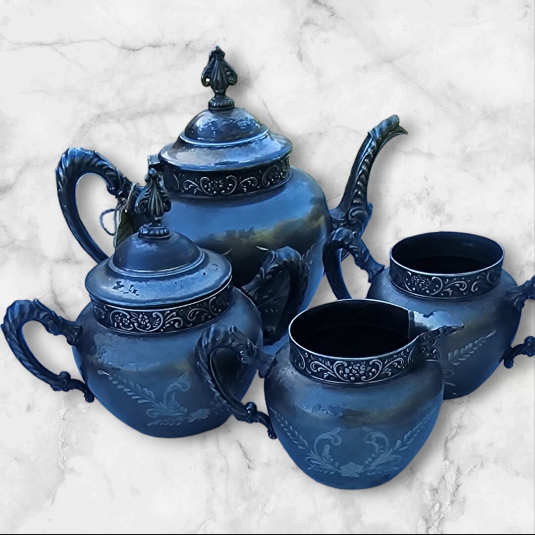 Vintage Royal Mfg Co Triple Plated Antique Silver Plate Tea Service Set ...