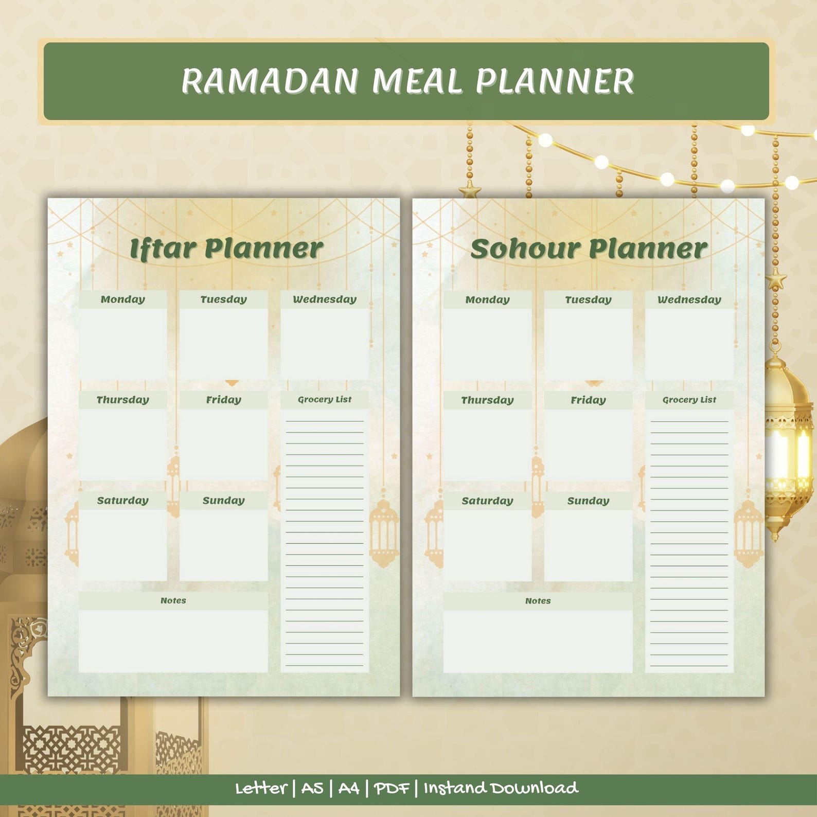 Ramadan Meal Planner Printable | Weekly Suhoor & Iftar Planner | Muslim ...