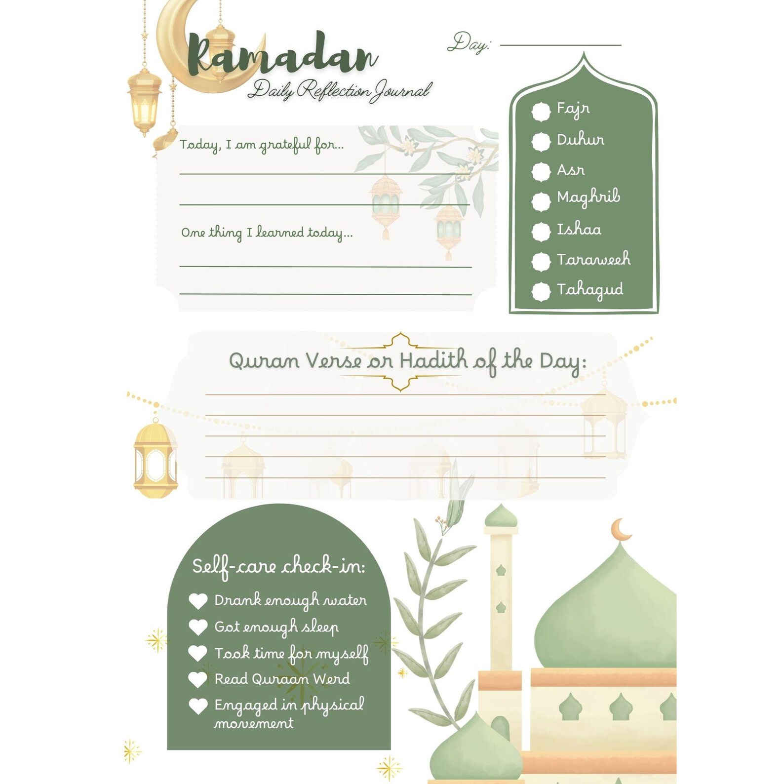 Ramadan Daily Reflection Journal Printable | Islamic Ramadan Planner ...