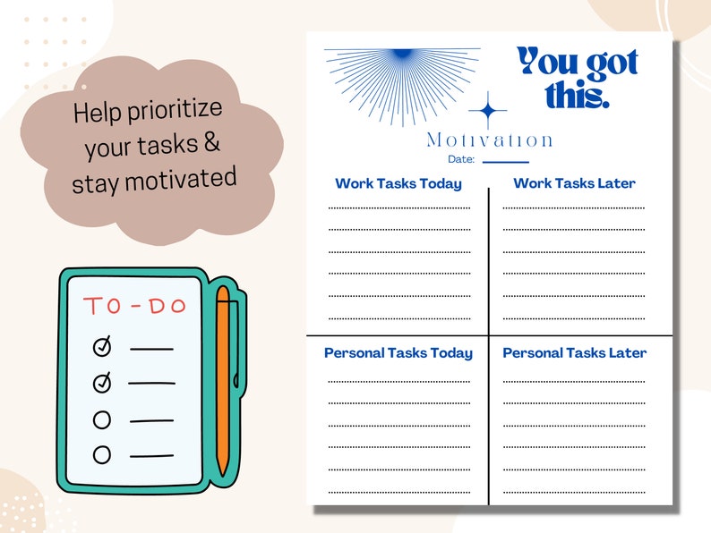 Daily Work/personal to Do List Printable PDF | Motivation | Organize ...