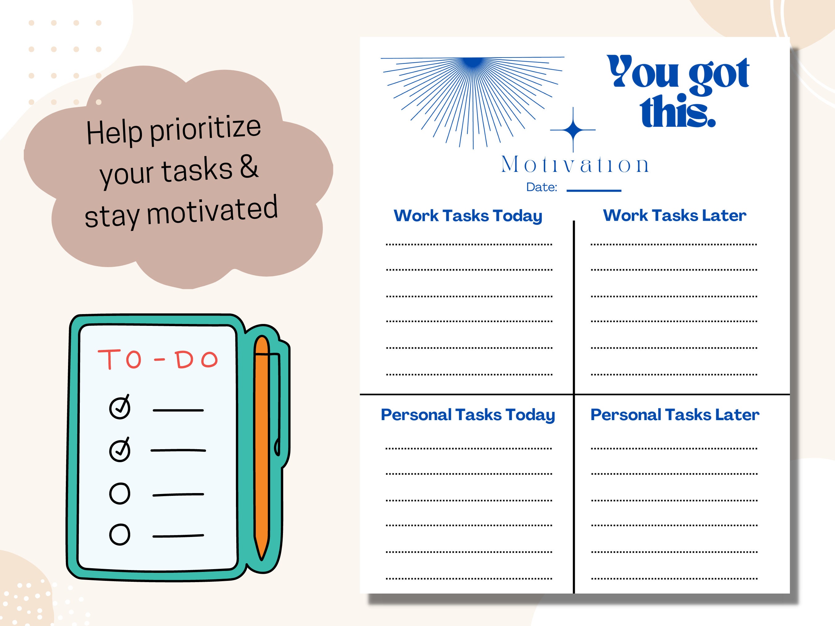 Daily Work/personal to Do List Printable PDF | Motivation | Organize ...