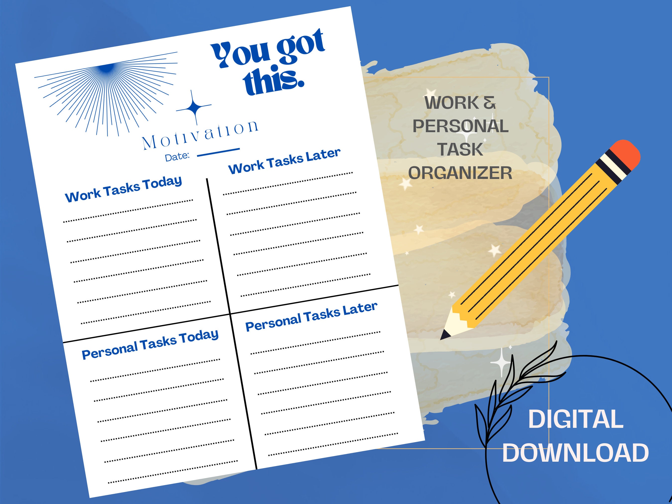 Daily Work/personal to Do List Printable PDF | Motivation | Organize ...