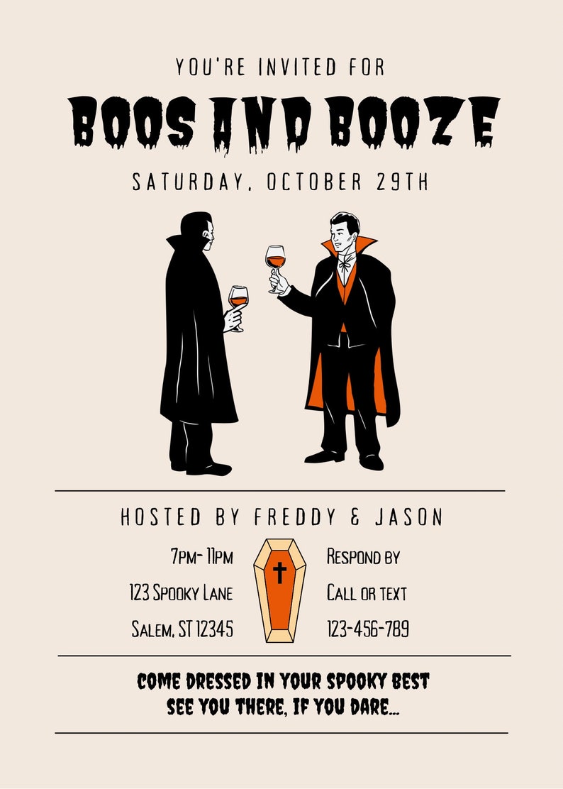 Vampire Boos & Booze Digital Halloween Invitation, Printable, Editable ...