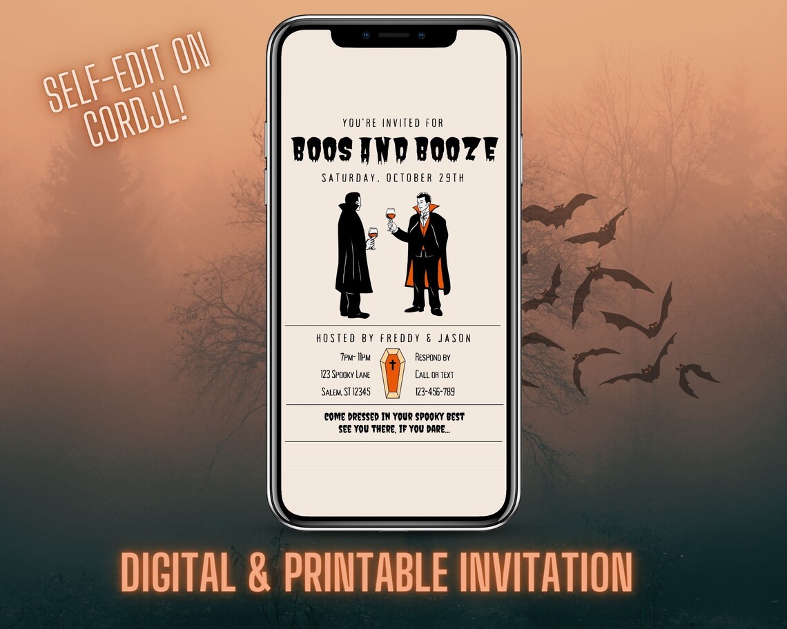 Vampire Boos & Booze Digital Halloween Invitation, Printable, Editable ...