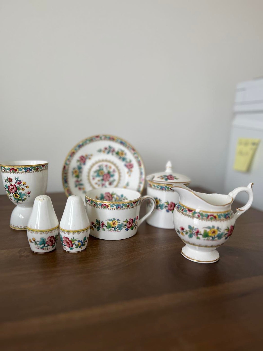 Coalport Ming Rose Flat Cup and Saucer Set, Creamer, Jam/jelly W/ Lid ...