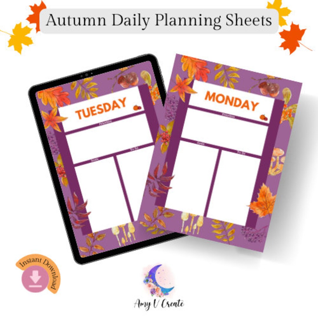 7 Day Digital Autumn Instant Download Daily Planner Sheet Daily Planner ...