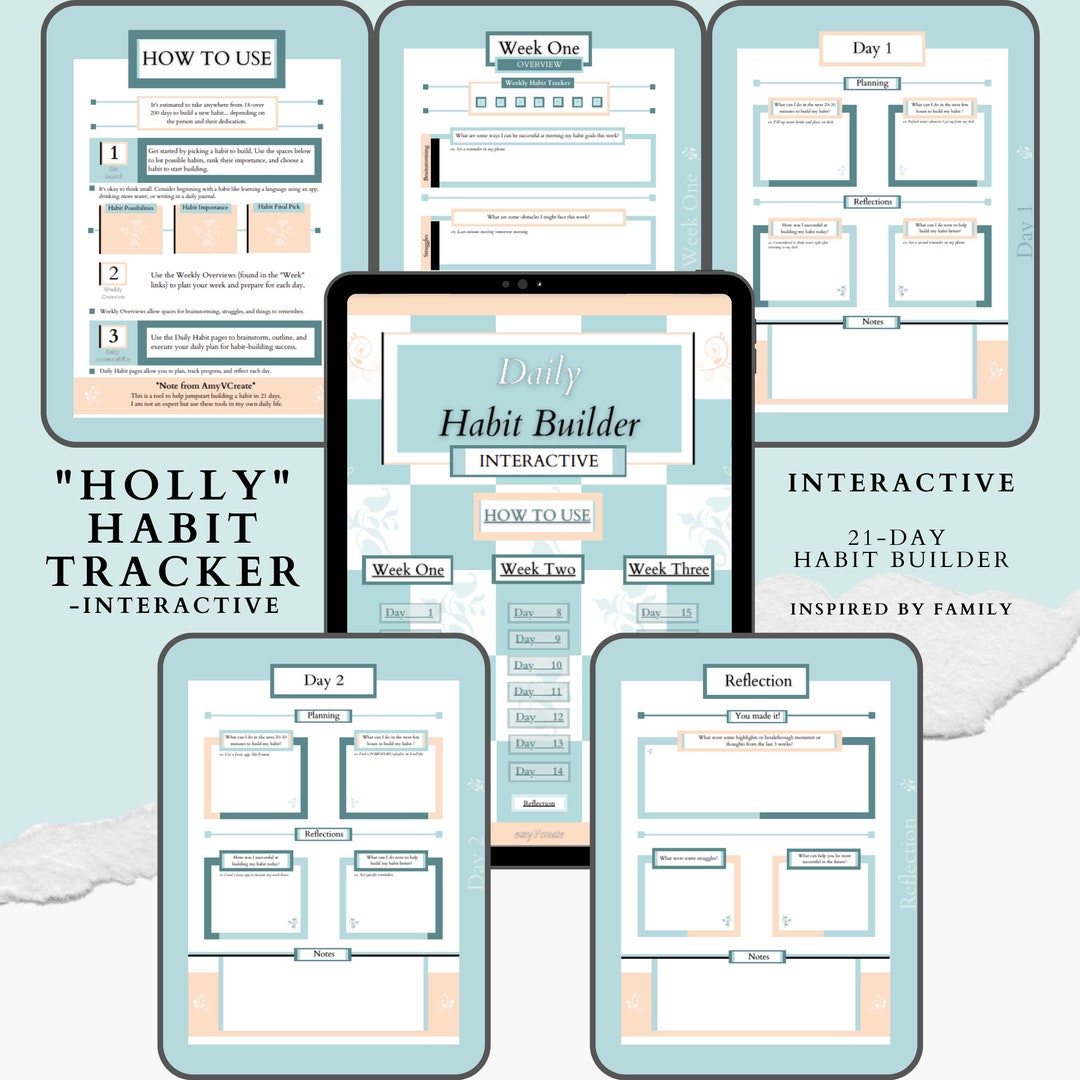 21-day Interactive Habit Builderhollyteal, Peach, Black-digital ADHD ...