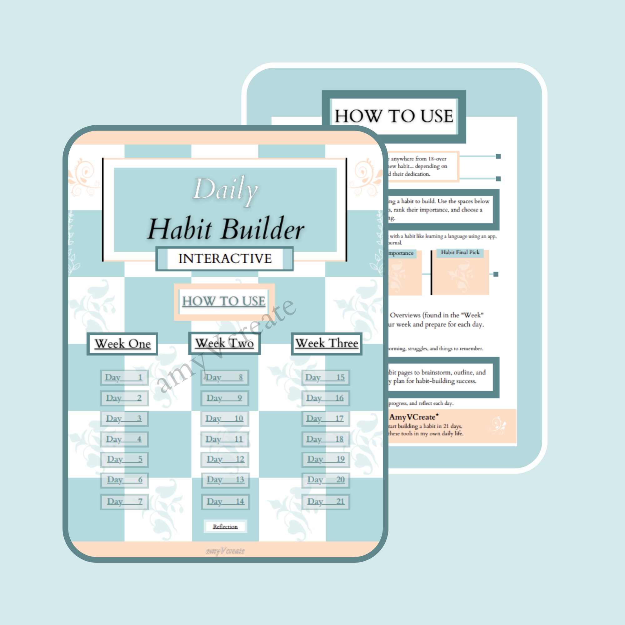 21-day Interactive Habit Builderhollyteal, Peach, Black-digital ADHD ...