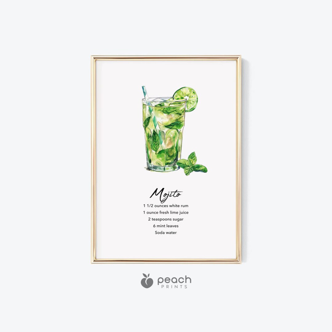 Cocktail Recipe Print, Printable Art, Mojito Recipe, Cocktail Recipe ...