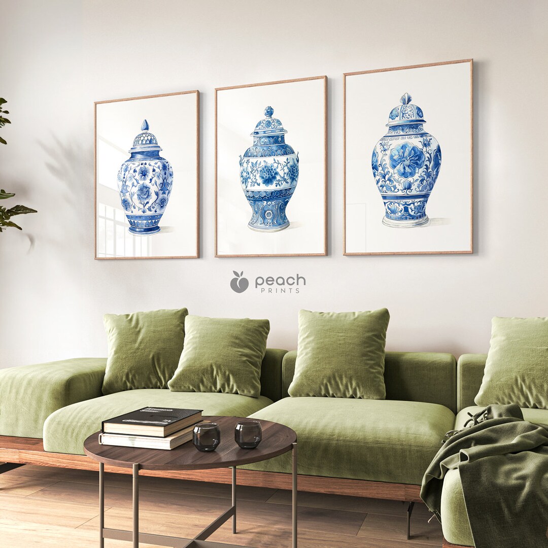 Blue Chinoiserie Set of 3 Prints, Ginger Jar Prints, Delft Blue Art ...