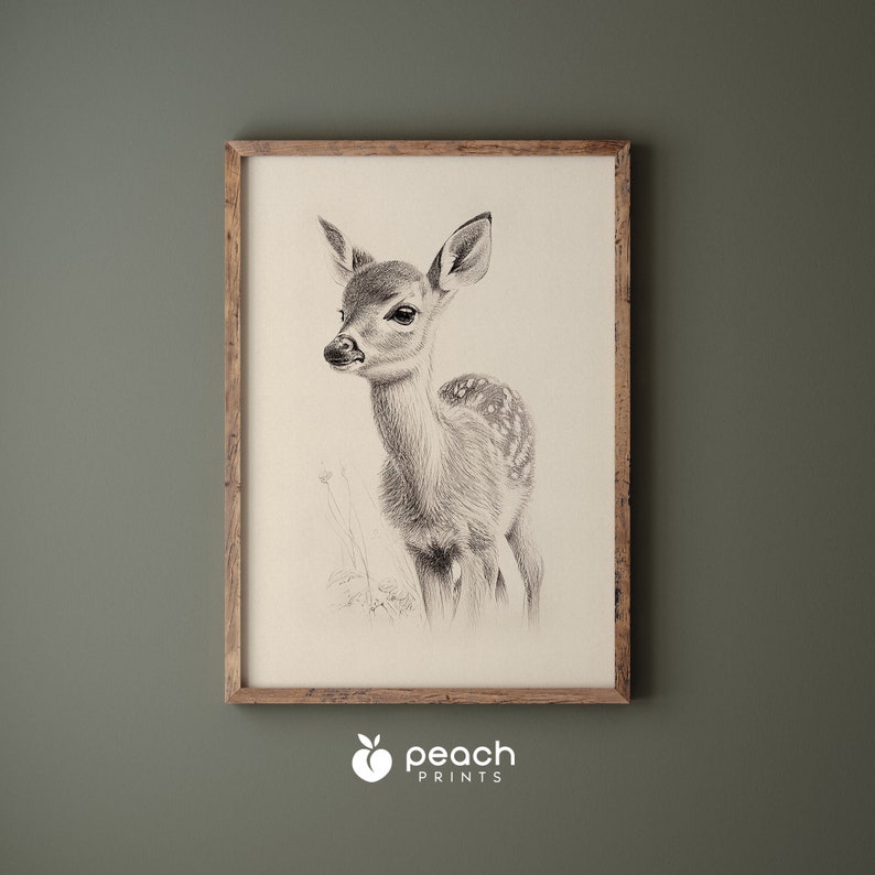 Woodland Baby Fawn Drawing Printable Deer Print Nursery - Etsy