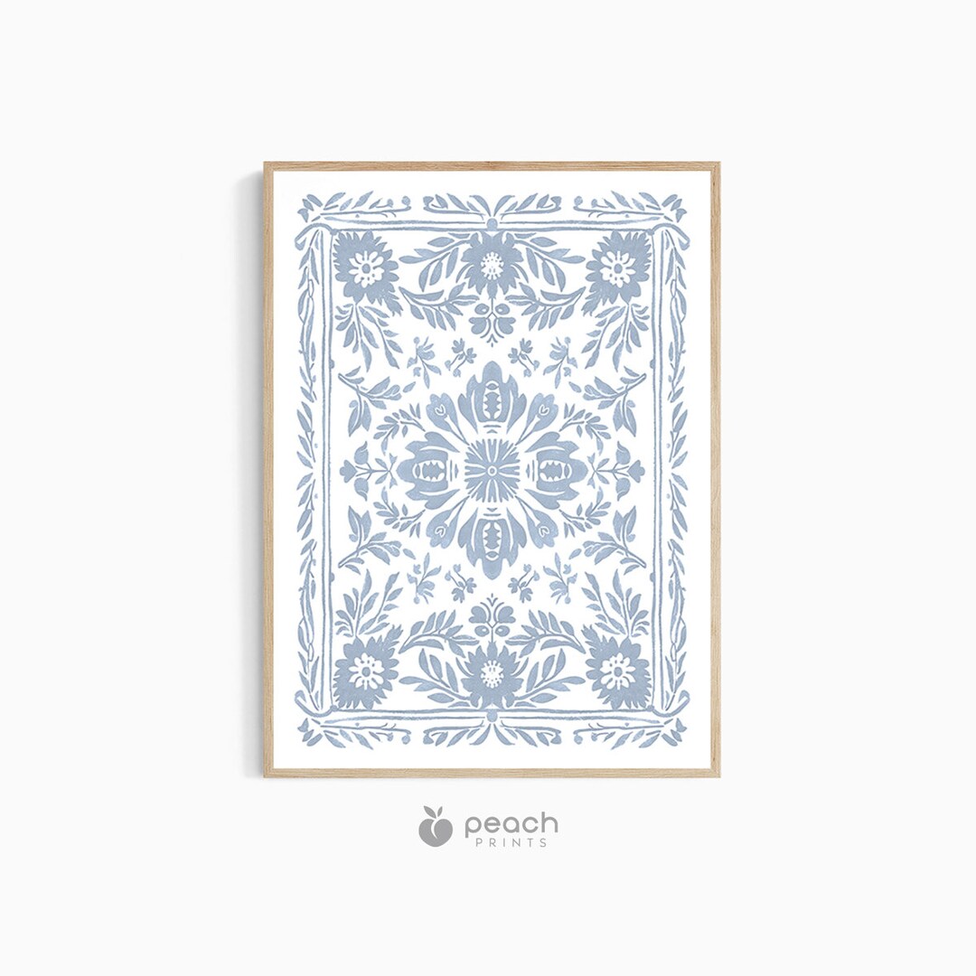 Blue Watercolor Line Drawing, Printable, Blue Wall Art, Art Deco Home ...