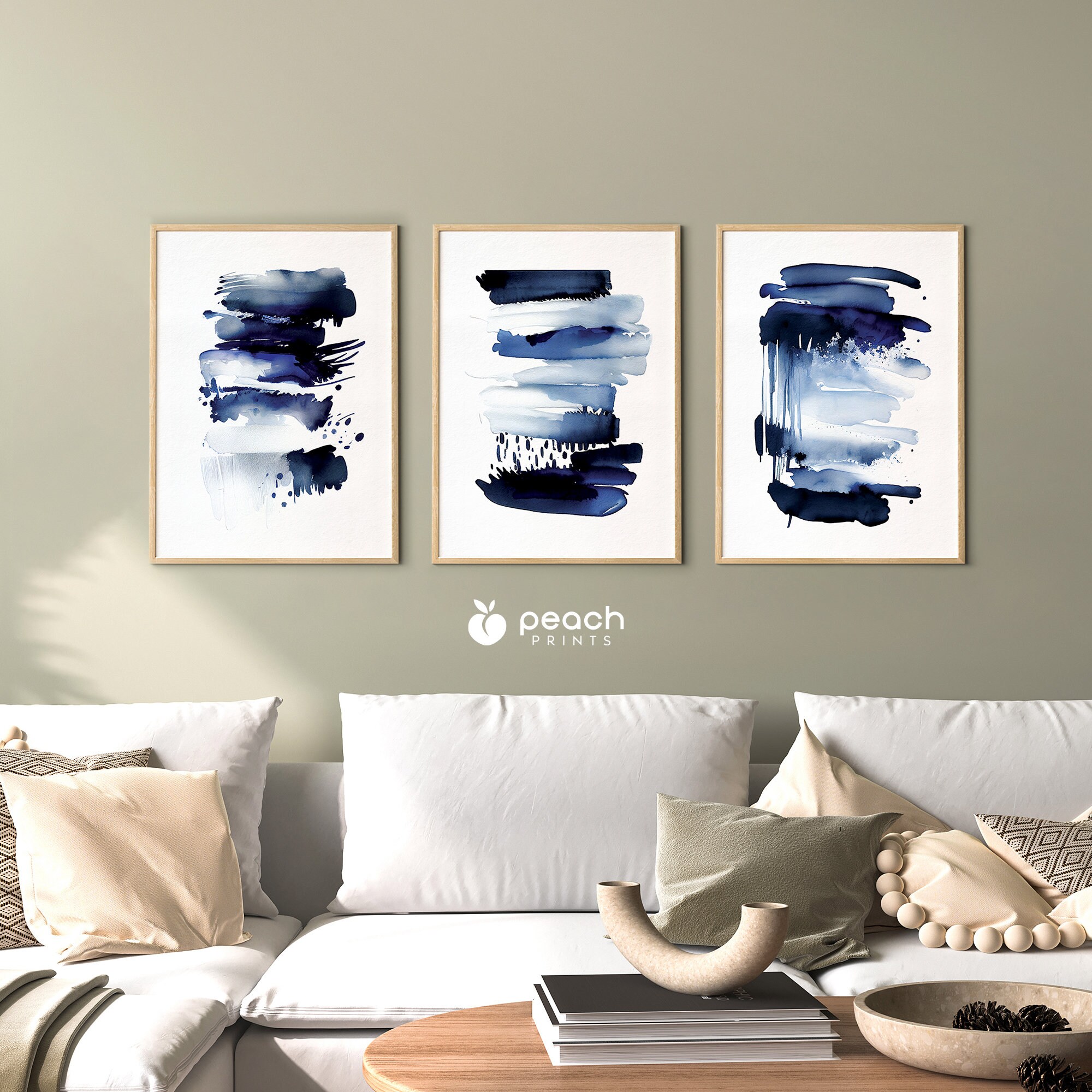 Blue Watercolor Abstract Printable Wall Art, Set of 3, Modern Wall Art ...