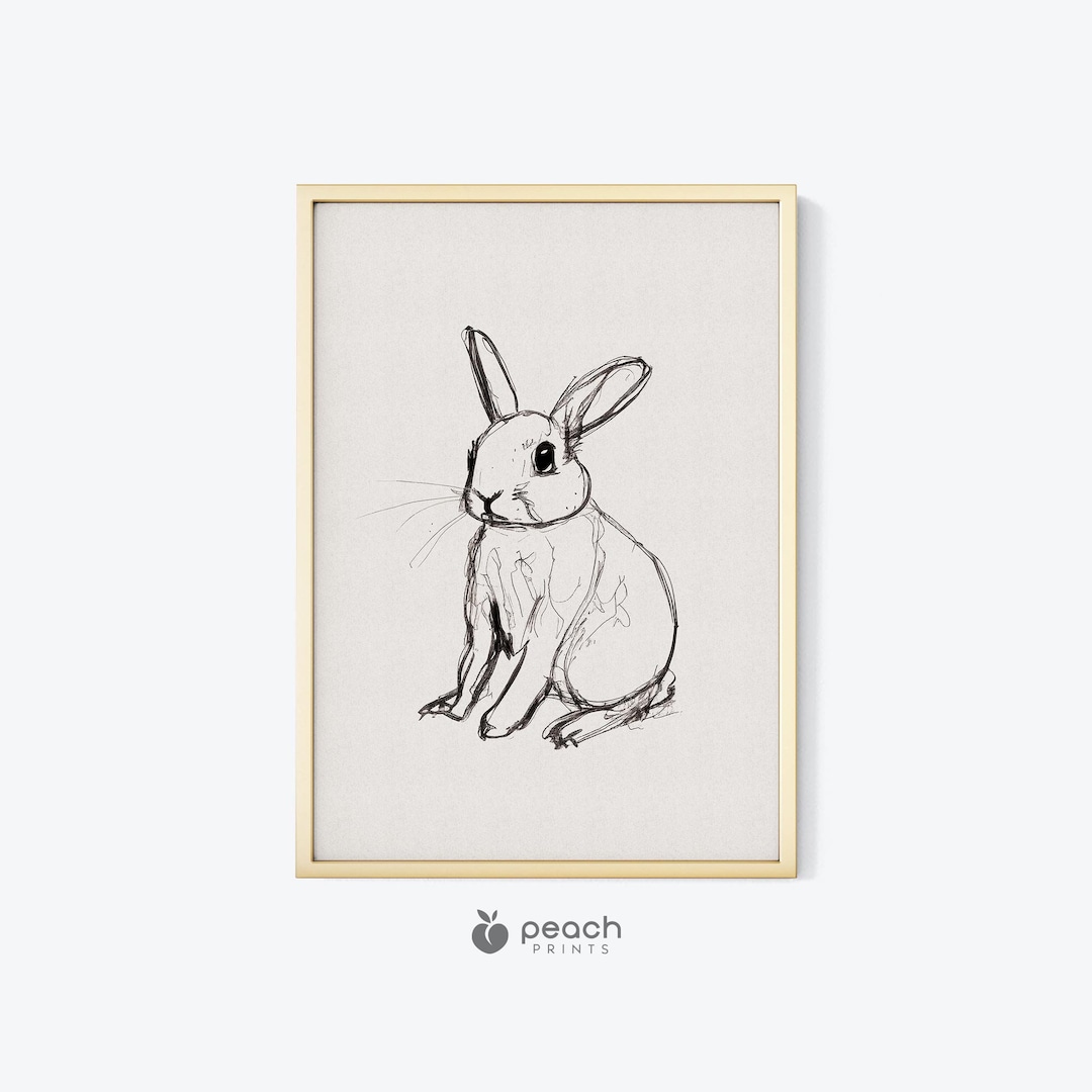 Rabbit Sketch Drawing, Printable, Spring Bunny Print, Easter Art Prints ...
