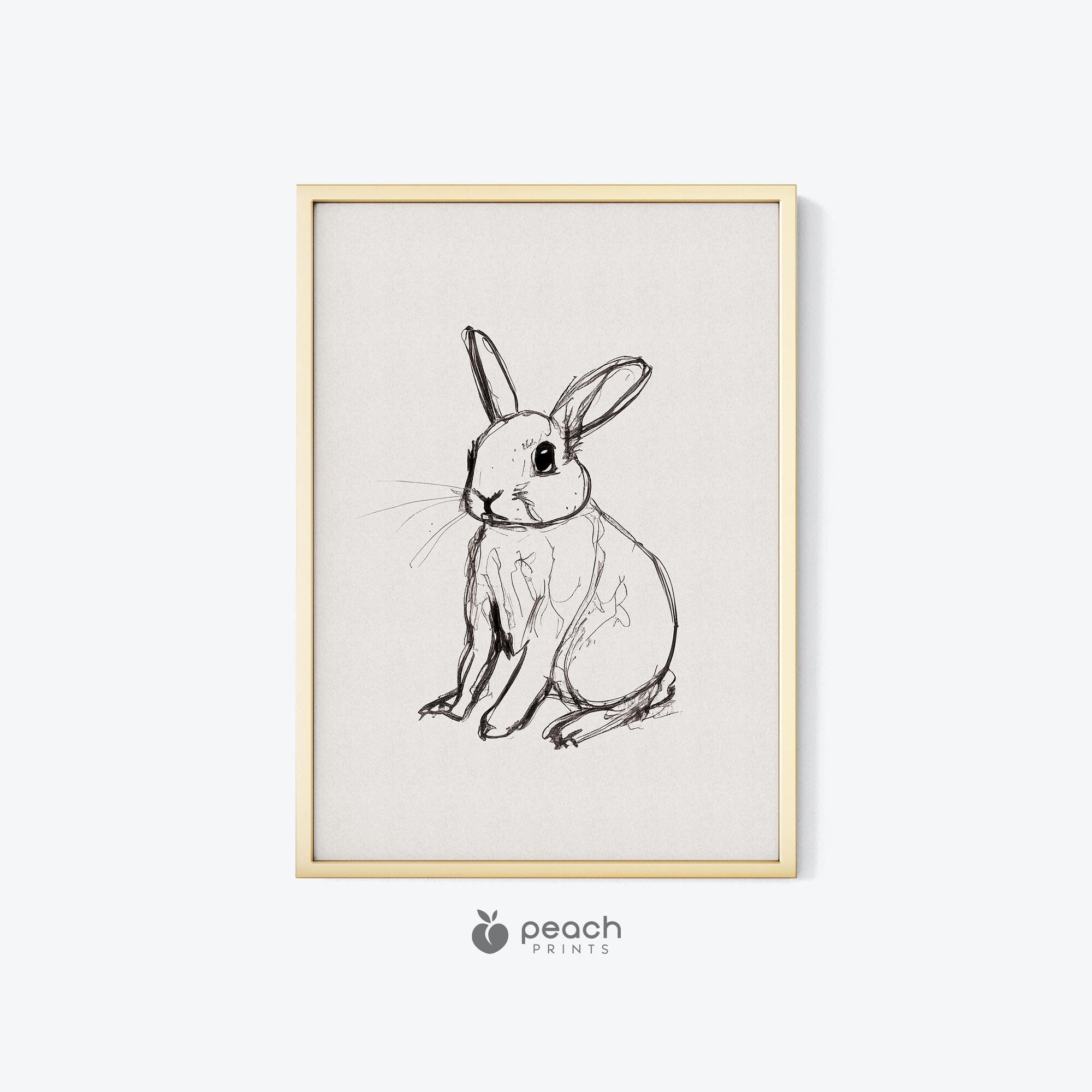 Rabbit Sketch Drawing, Printable, Spring Bunny Print, Easter Art Prints ...