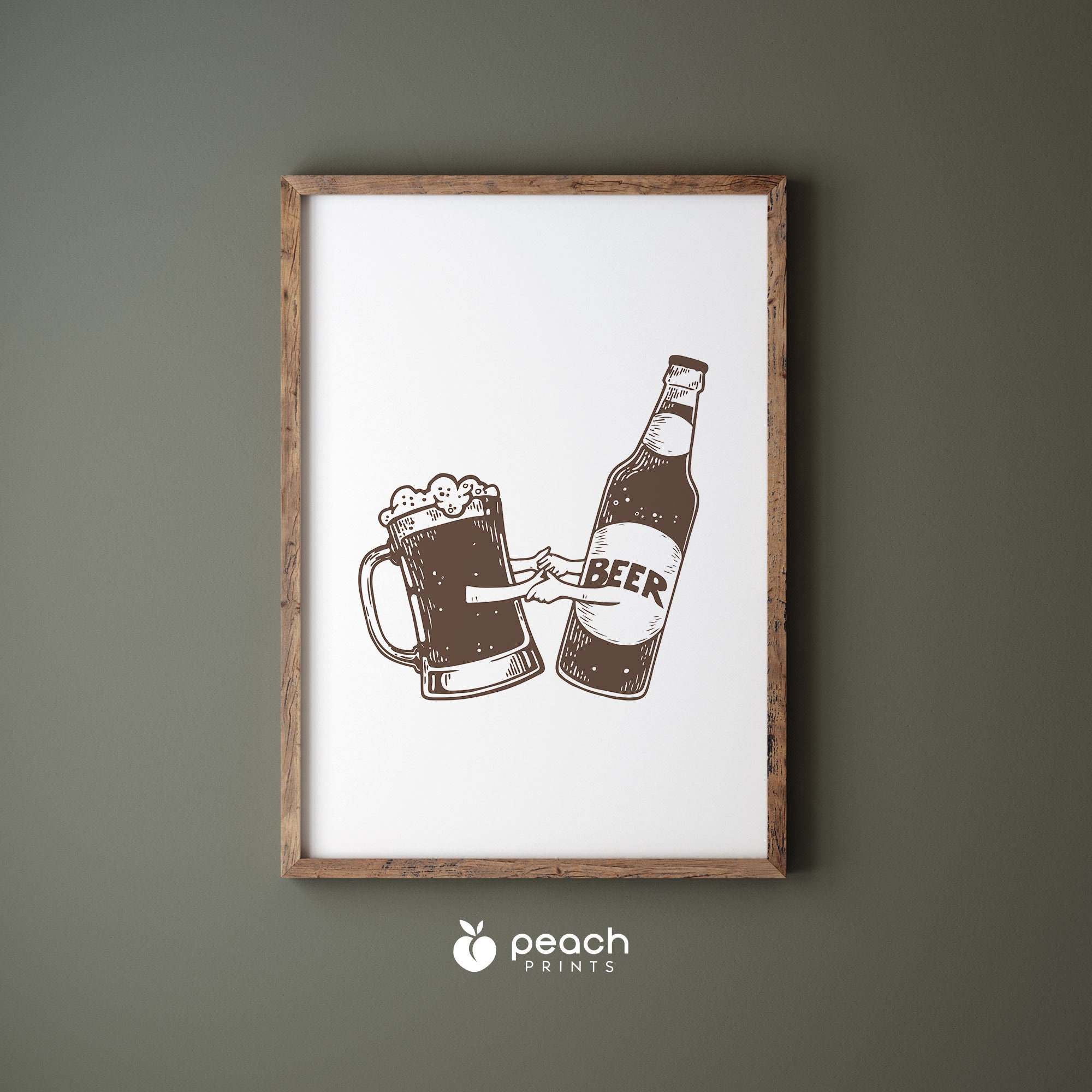 Beer Art Print, Printable Art, Dancing Beer Mug and Bottle, Funny Bar ...