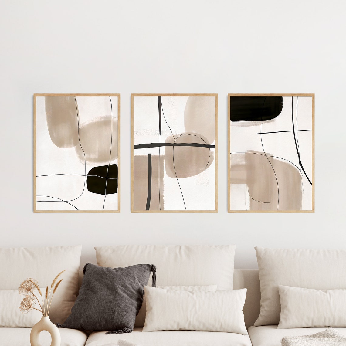 Neutral Abstract Printable Wall Art, Set of 3, Minimalist Contemporary ...