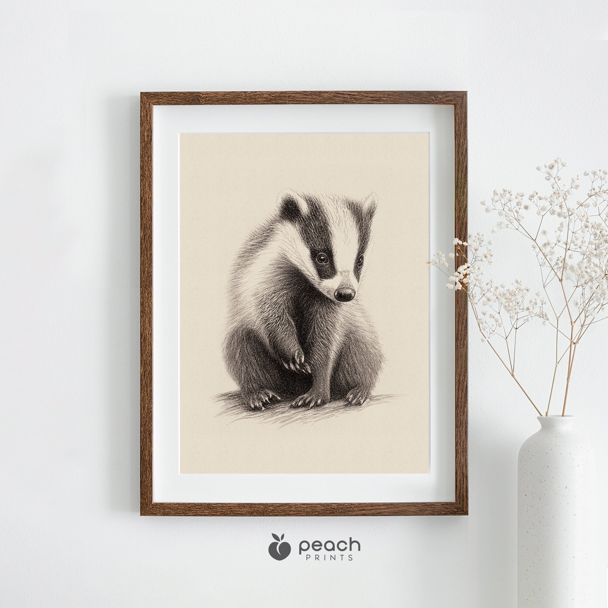 Woodland Baby Badger Drawing, Printable, Badger Print, Nursery Wall Art ...