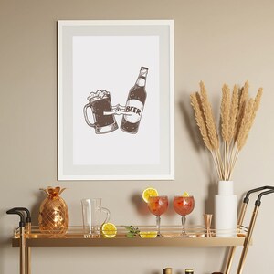 Beer Art Print, Printable Art, Dancing Beer Mug and Bottle, Funny Bar ...
