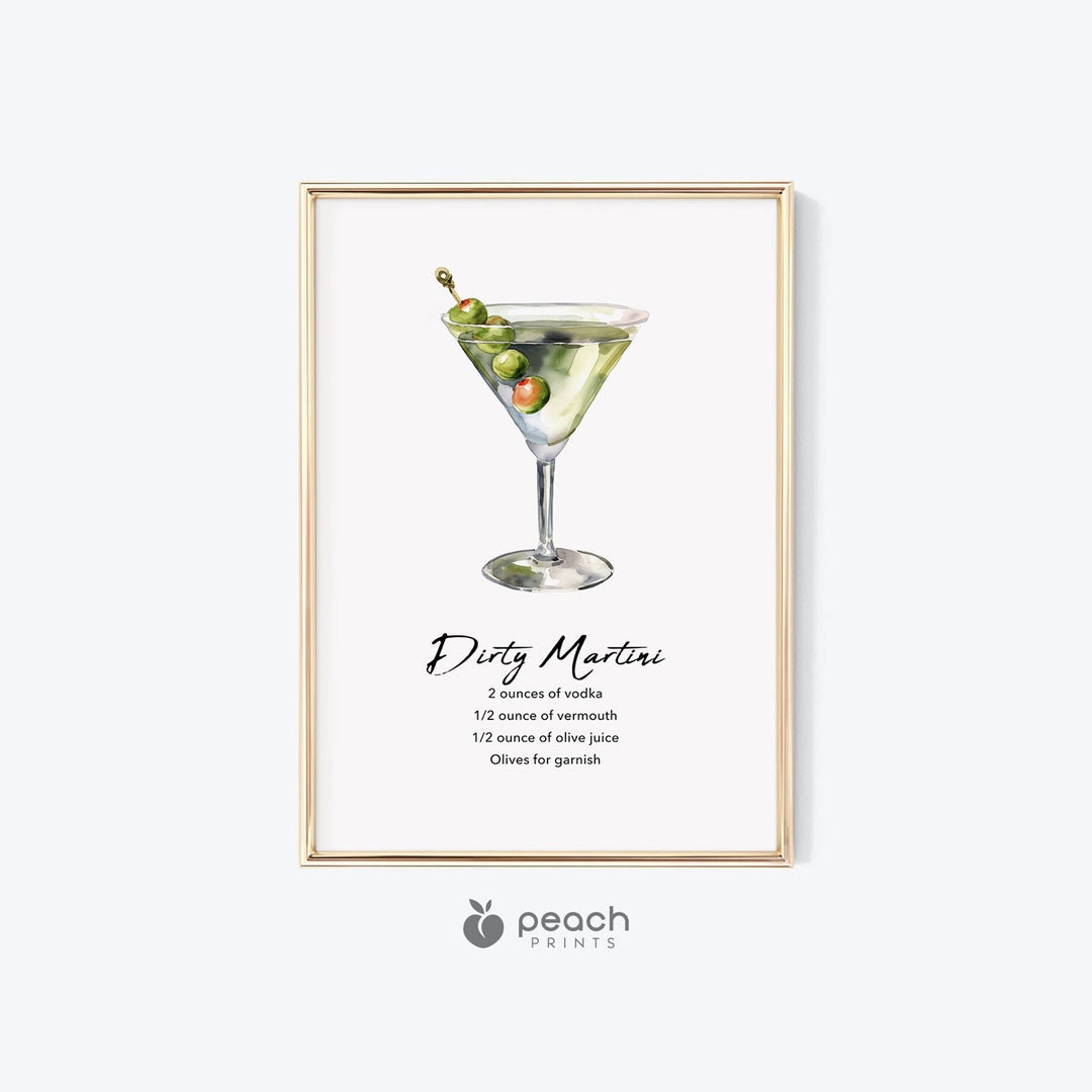 Cocktail Recipe Print, Printable Art, Dirty Martini Recipe, Cocktail ...