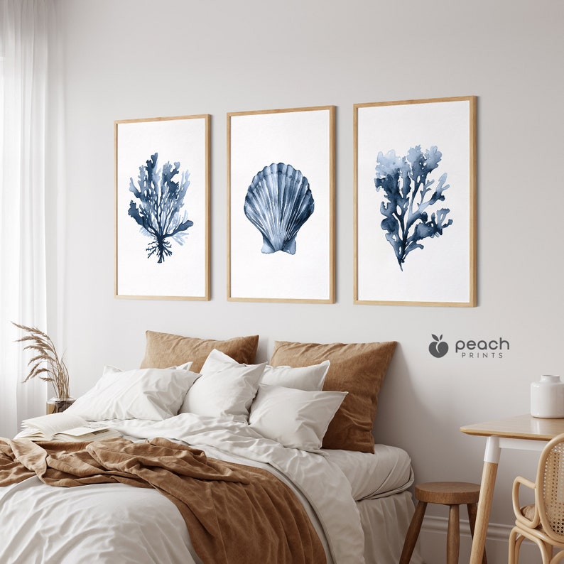 Navy Blue Nautical Printable Wall Art, Set of 3, Beach House Art ...