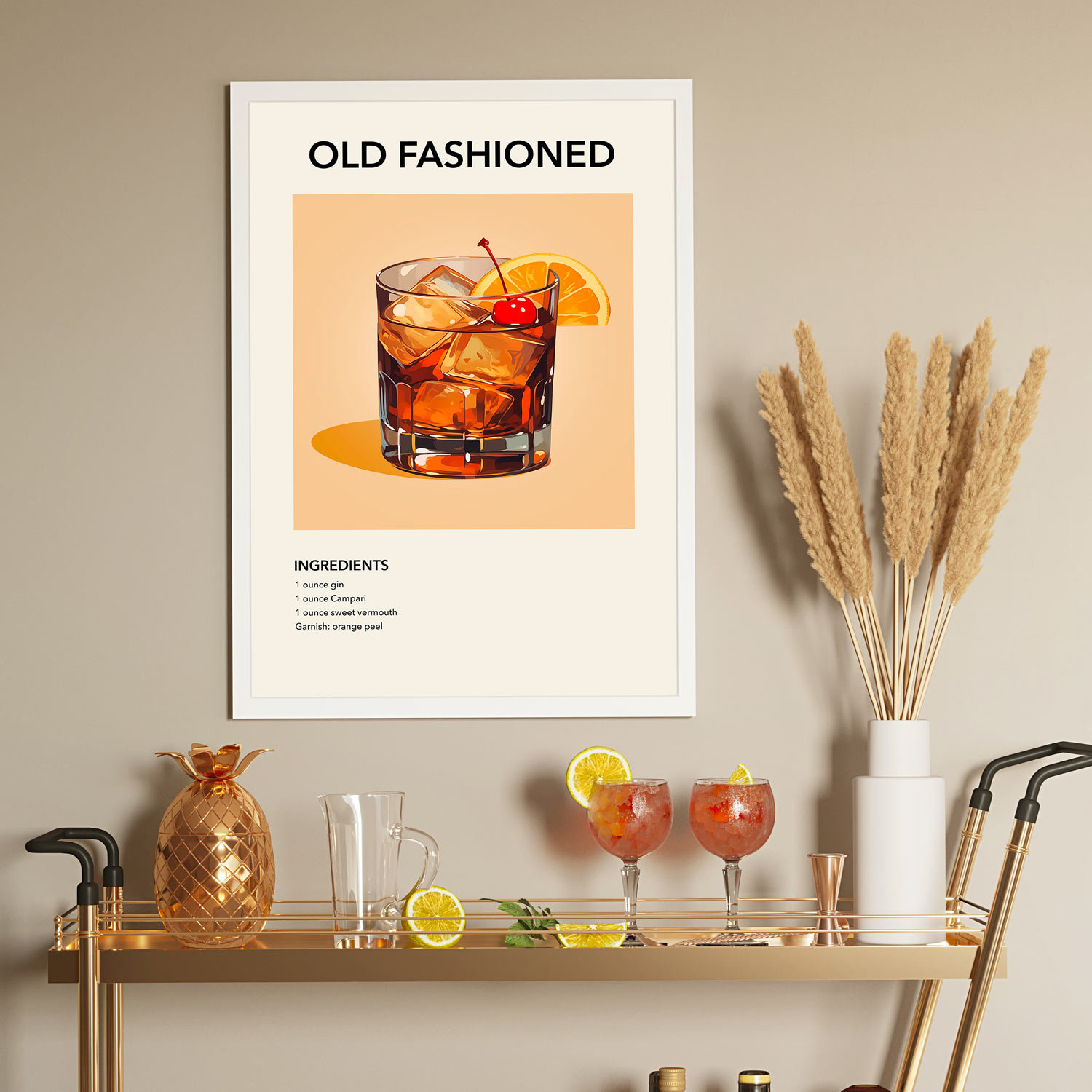 Cocktail Recipe Print, Printable Art, Classic Old Fashioned Recipe ...
