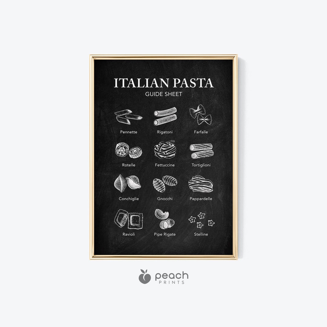 Pasta Print, Printable Art, Kitchen Art, Pasta Guide, Kitchen Wall Art ...