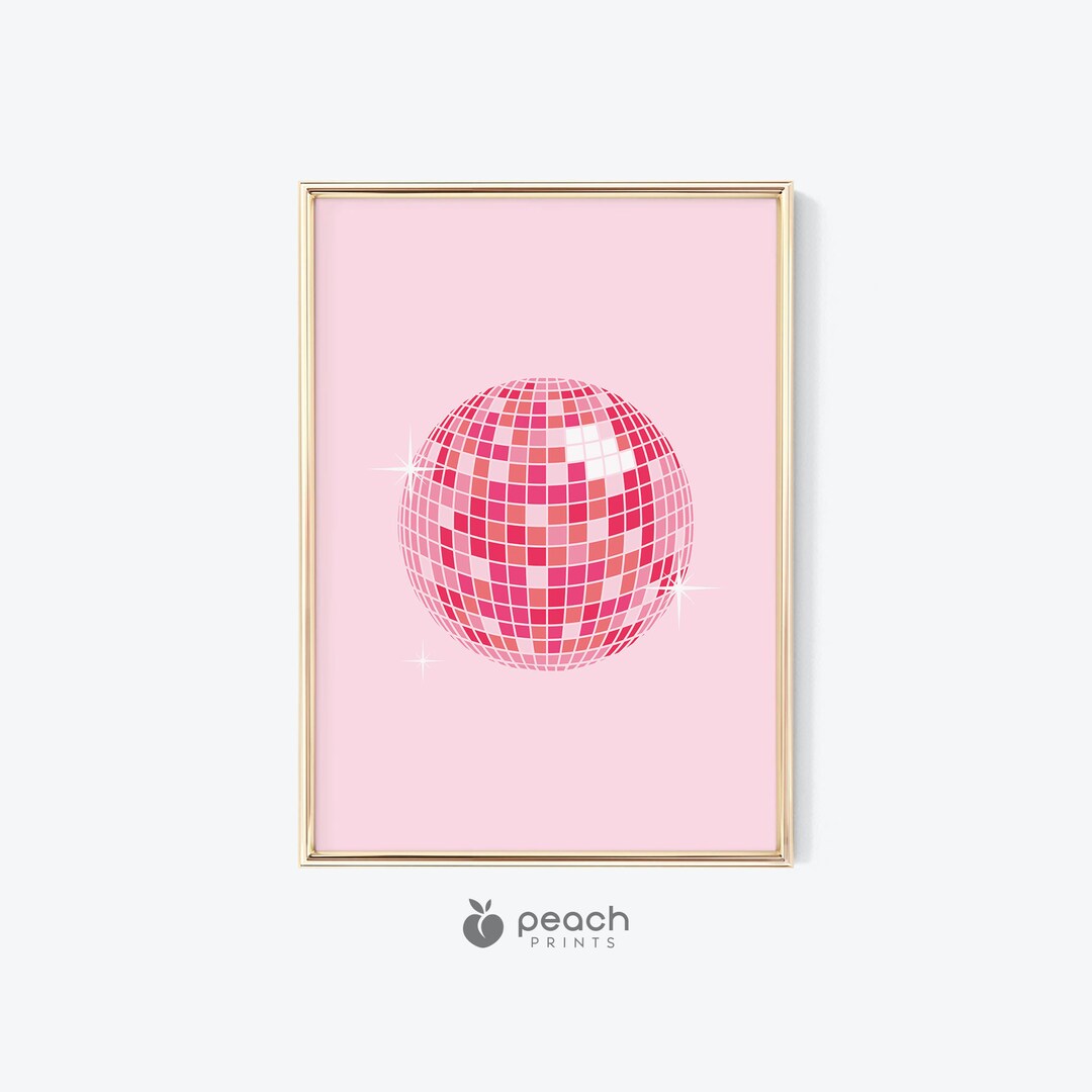 Disco Ball Art Print, Pink, Dorm Decor, Printable Art, Disco Ball Wall ...
