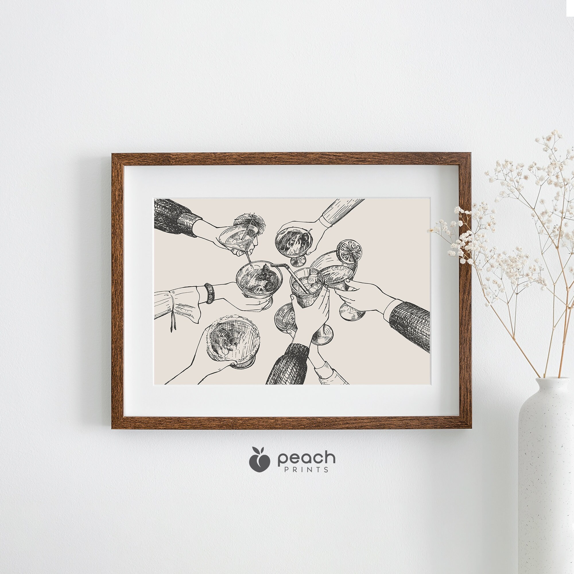 Cheers Sketch Drawing, Printable, Bar Decor, Bar Cart Prints, Bar Cart ...