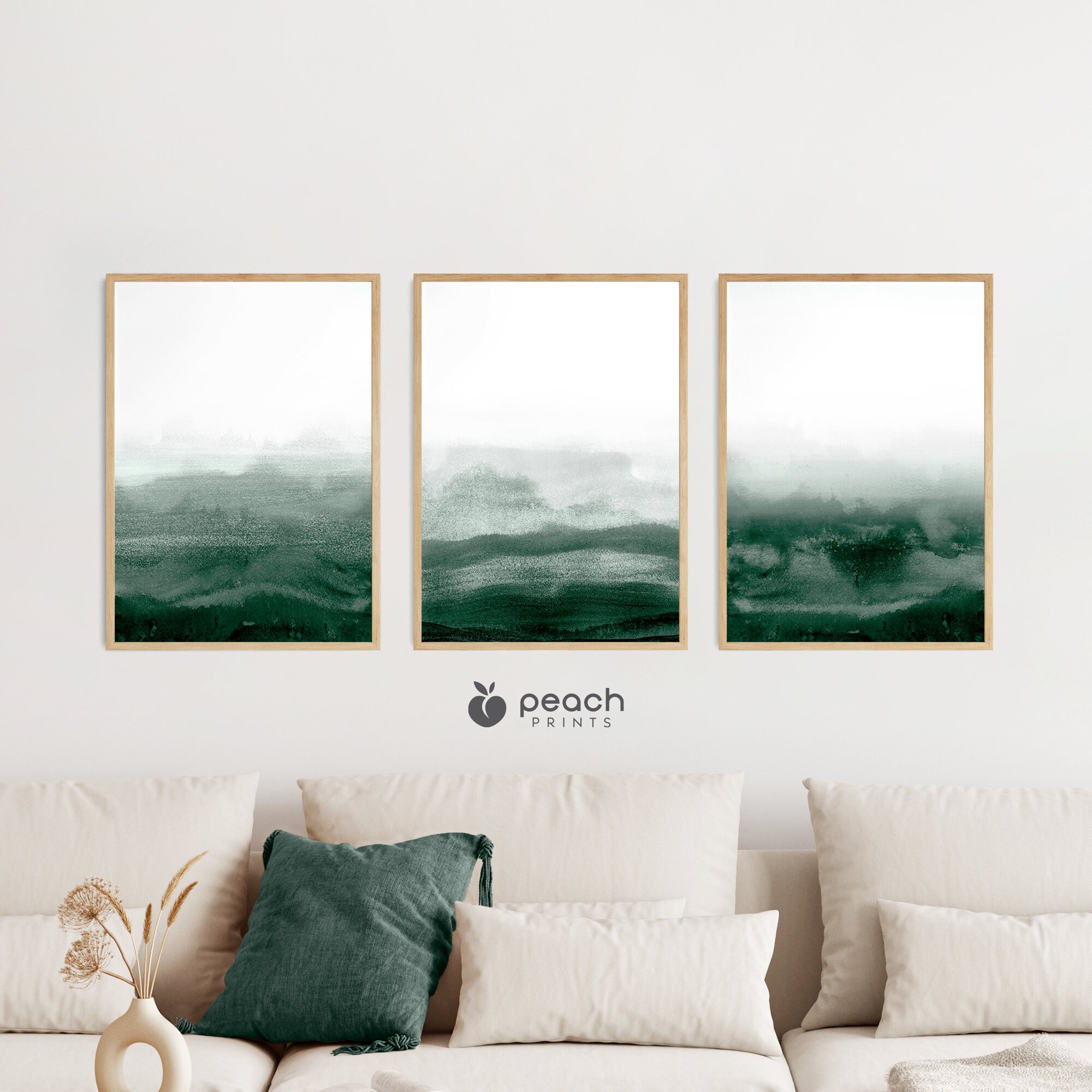 Green Watercolor Abstract Printable Wall Art, Set of 3, Modern Wall Art ...