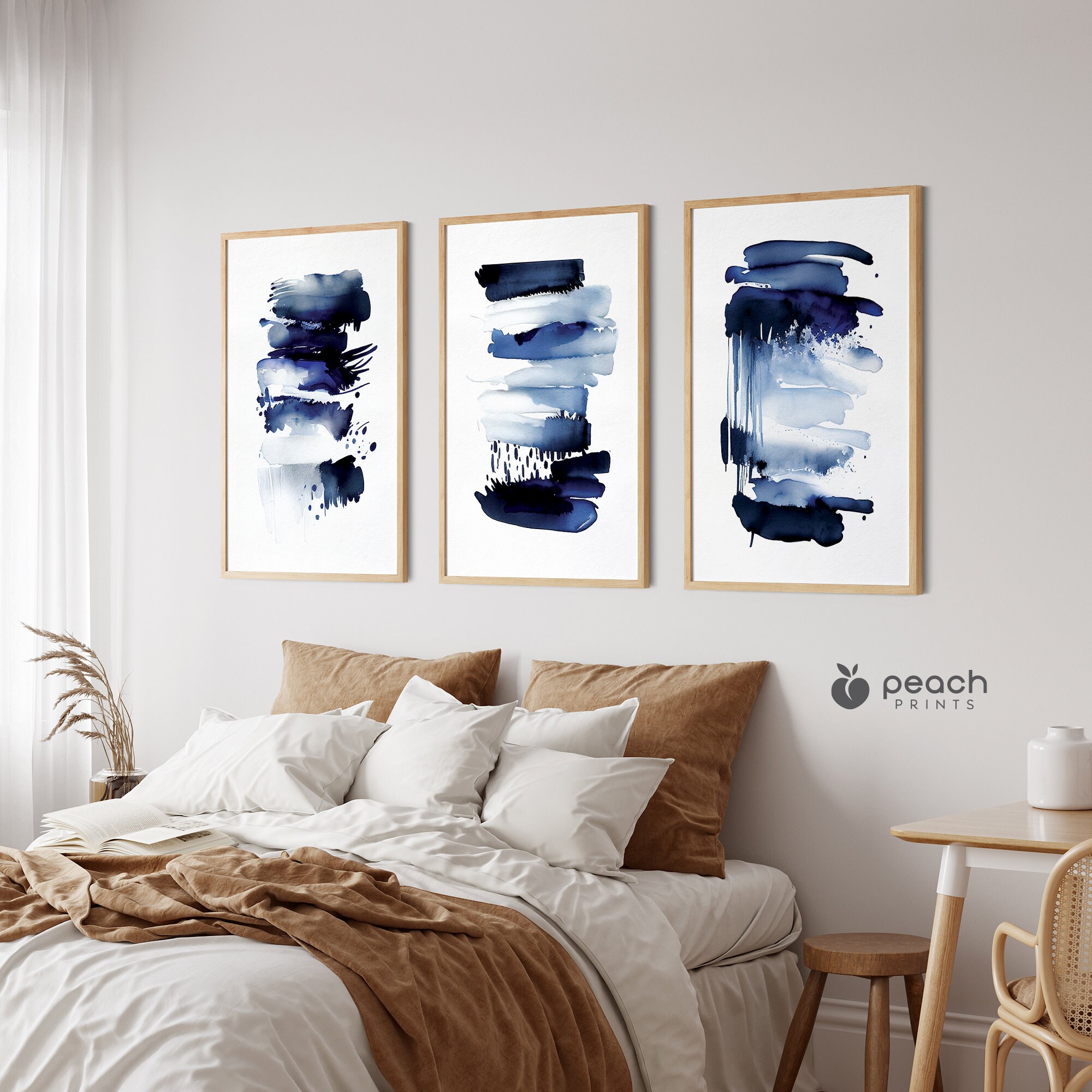 Blue Watercolor Abstract Printable Wall Art, Set of 3, Modern Wall Art ...
