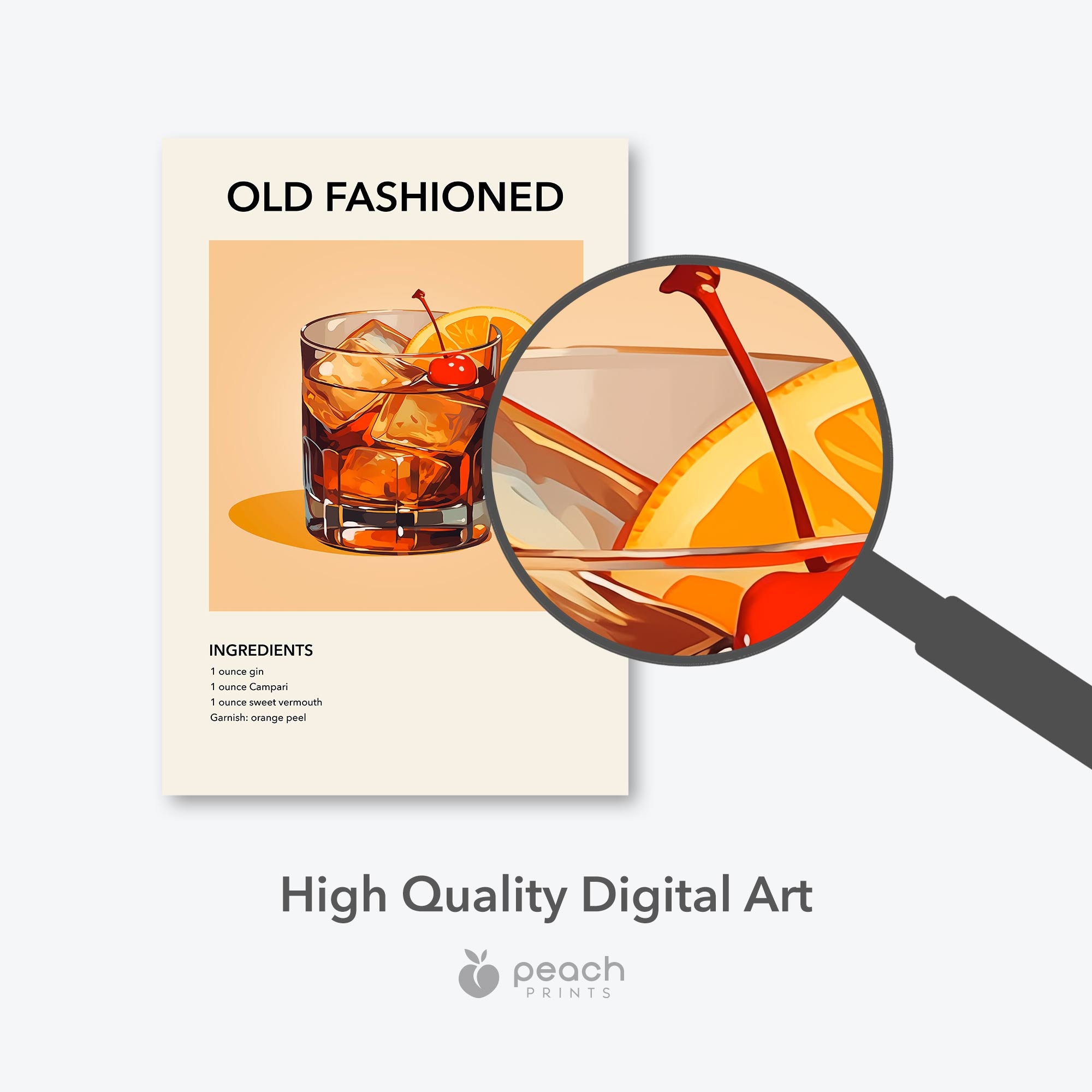 Cocktail Recipe Print, Printable Art, Classic Old Fashioned Recipe ...