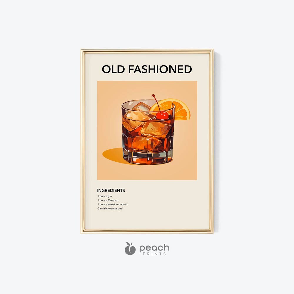 Cocktail Recipe Print, Printable Art, Classic Old Fashioned Recipe ...