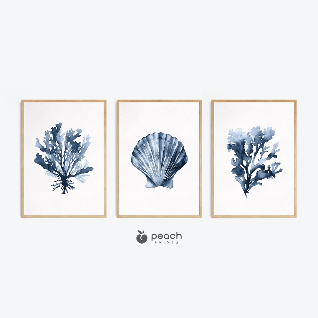 Navy Blue Nautical Printable Wall Art, Set of 3, Beach House Art ...