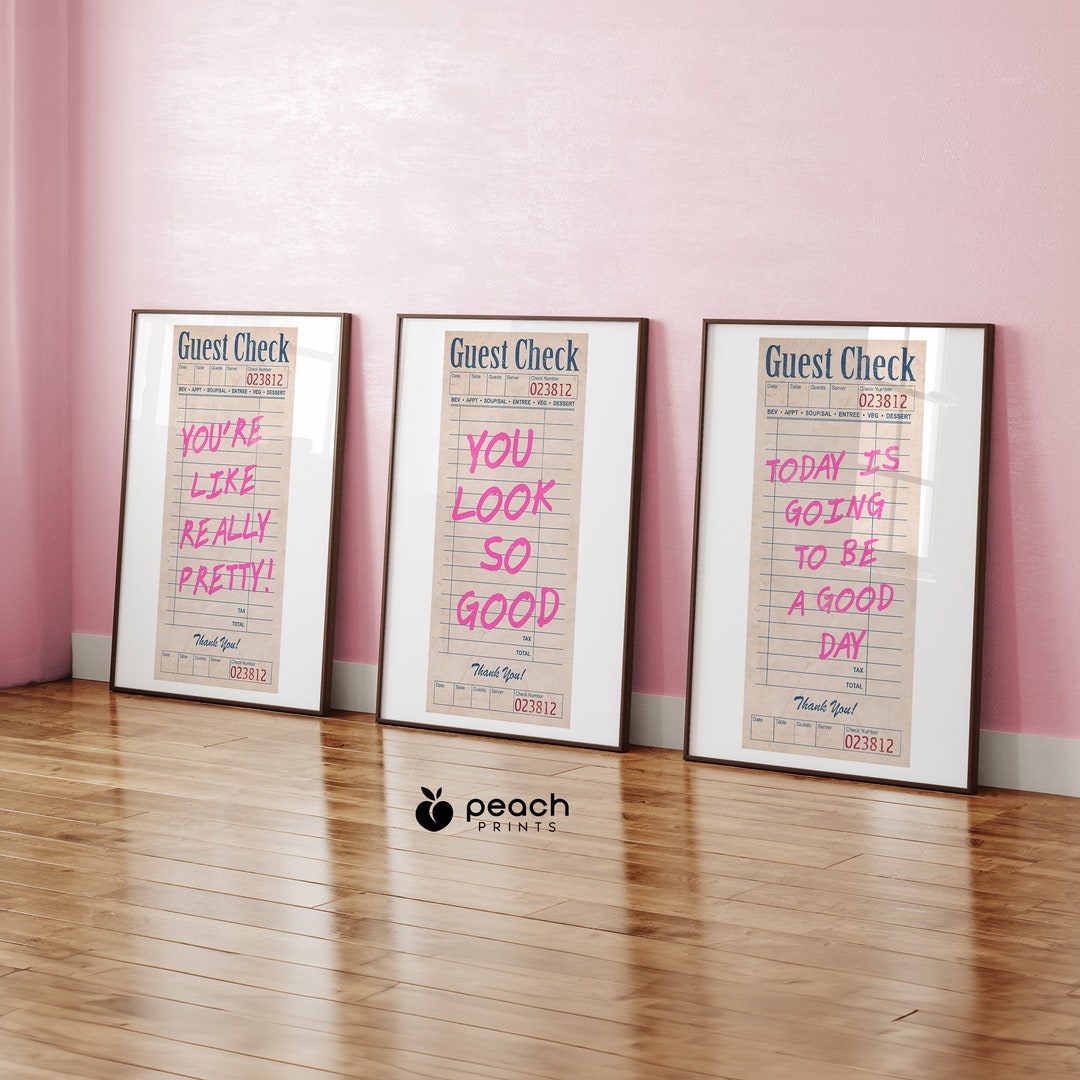 3 Pieces Guest Check Wall Art, Set of 3, Pink Girly Printable, Girly ...
