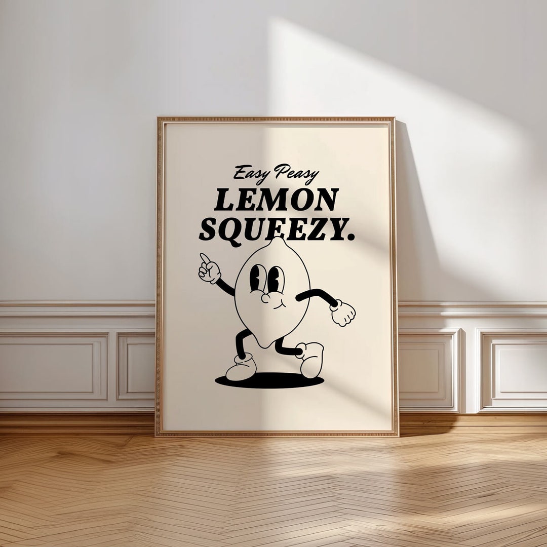 Easy Peasy Lemon Squeezy Print, Retro Cartoon Character Poster ...