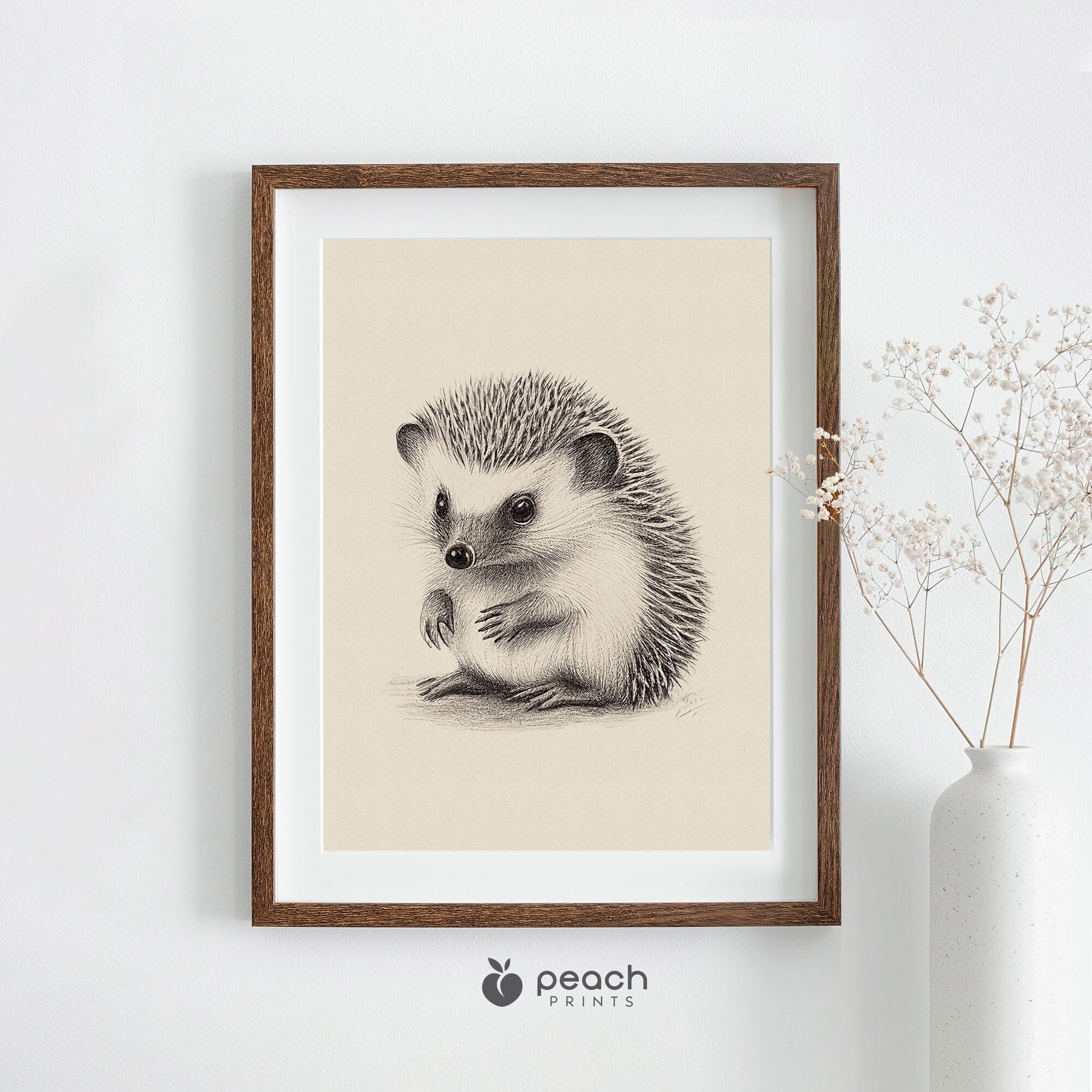 Woodland Baby Hedgehog Drawing, Printable, Hedgehog Print, Nursery Wall ...