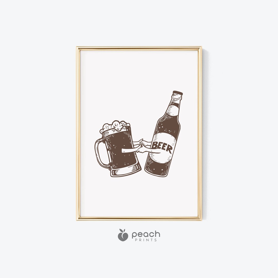 Beer Art Print, Printable Art, Dancing Beer Mug and Bottle, Funny Bar ...