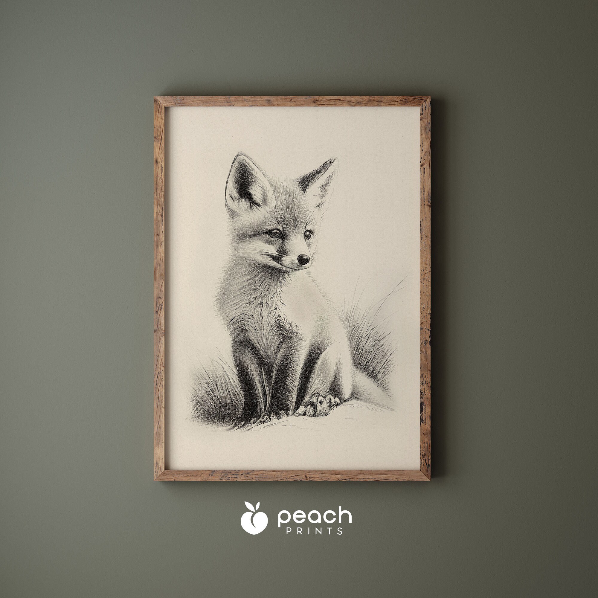 Woodland Baby Fox Drawing, Printable, Fox Print, Nursery Wall Art Decor ...