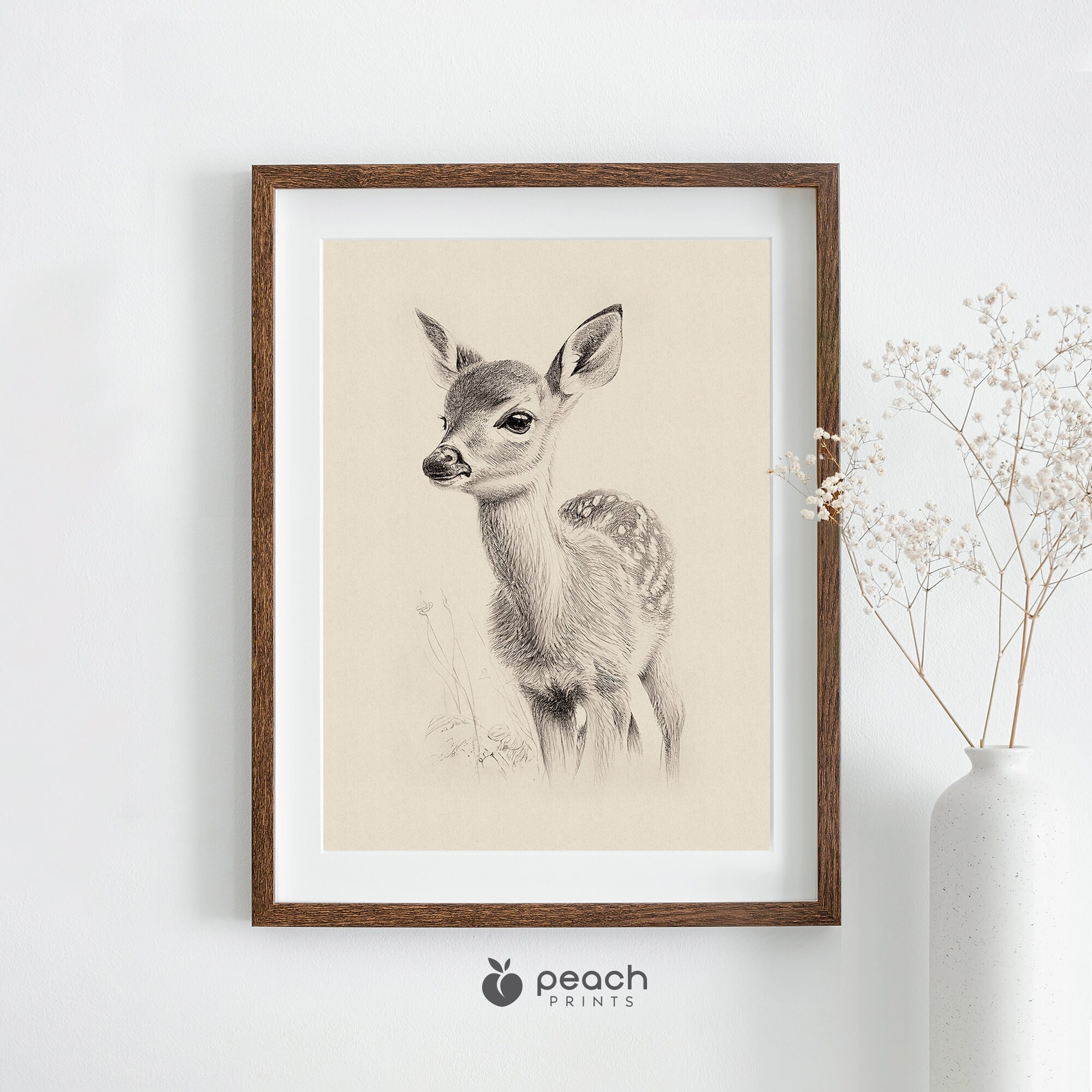Woodland Baby Fawn Drawing, Printable, Deer Print, Nursery Wall Art ...