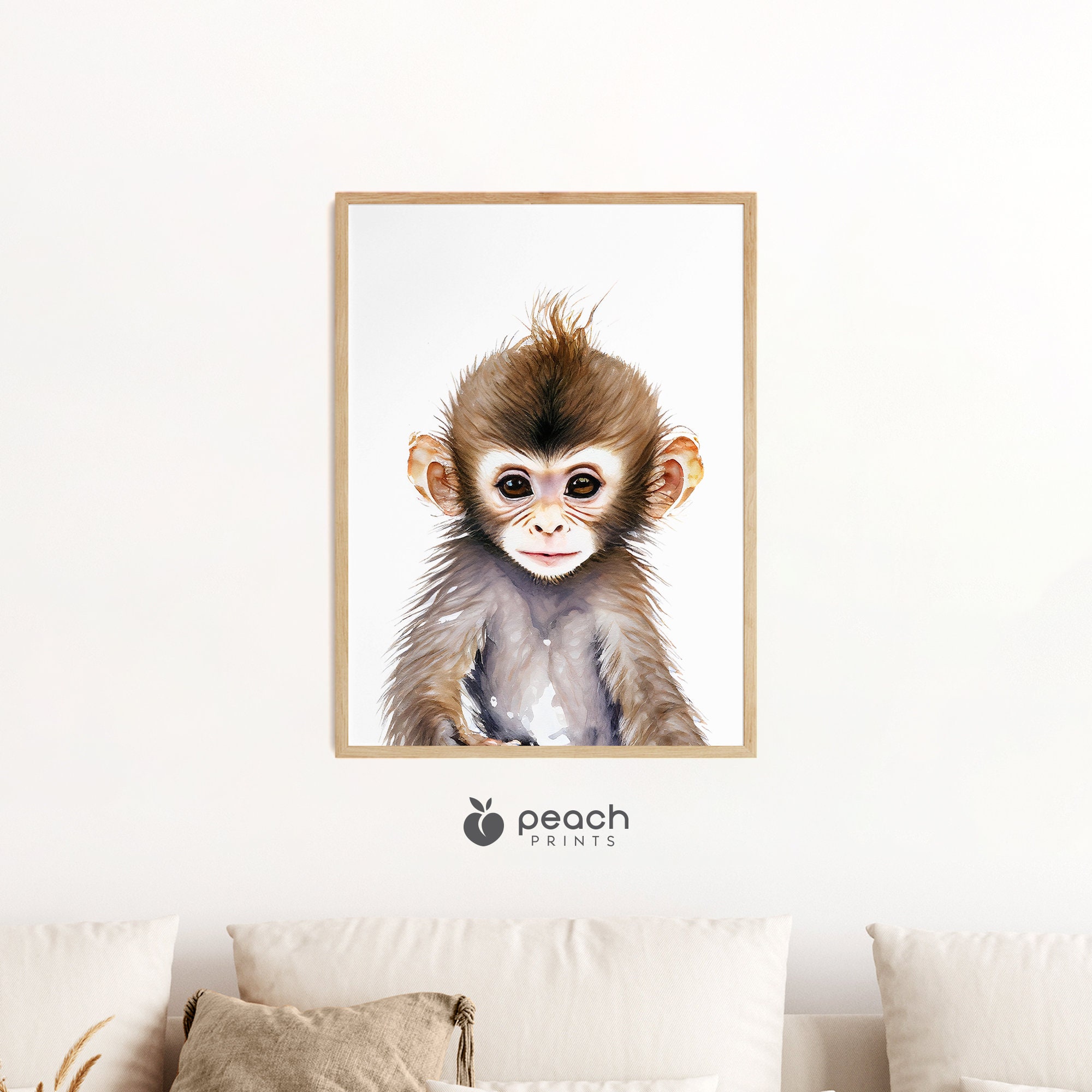 Baby Monkey Watercolor Painting Printable Nursery Wall Art - Etsy