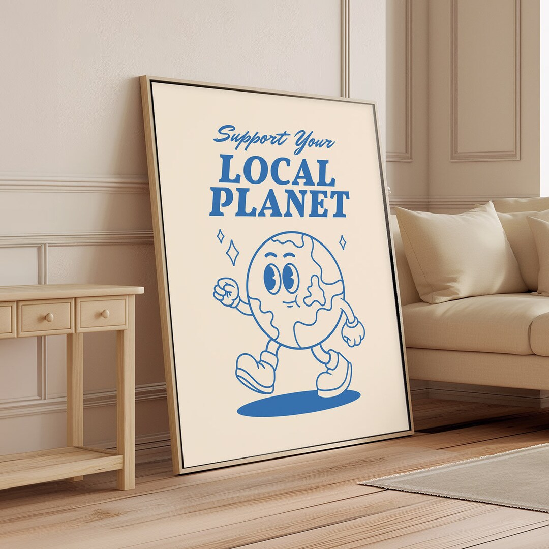 Retro Planet Poster, Earth Retro Character Print, Retro Mascot, School ...