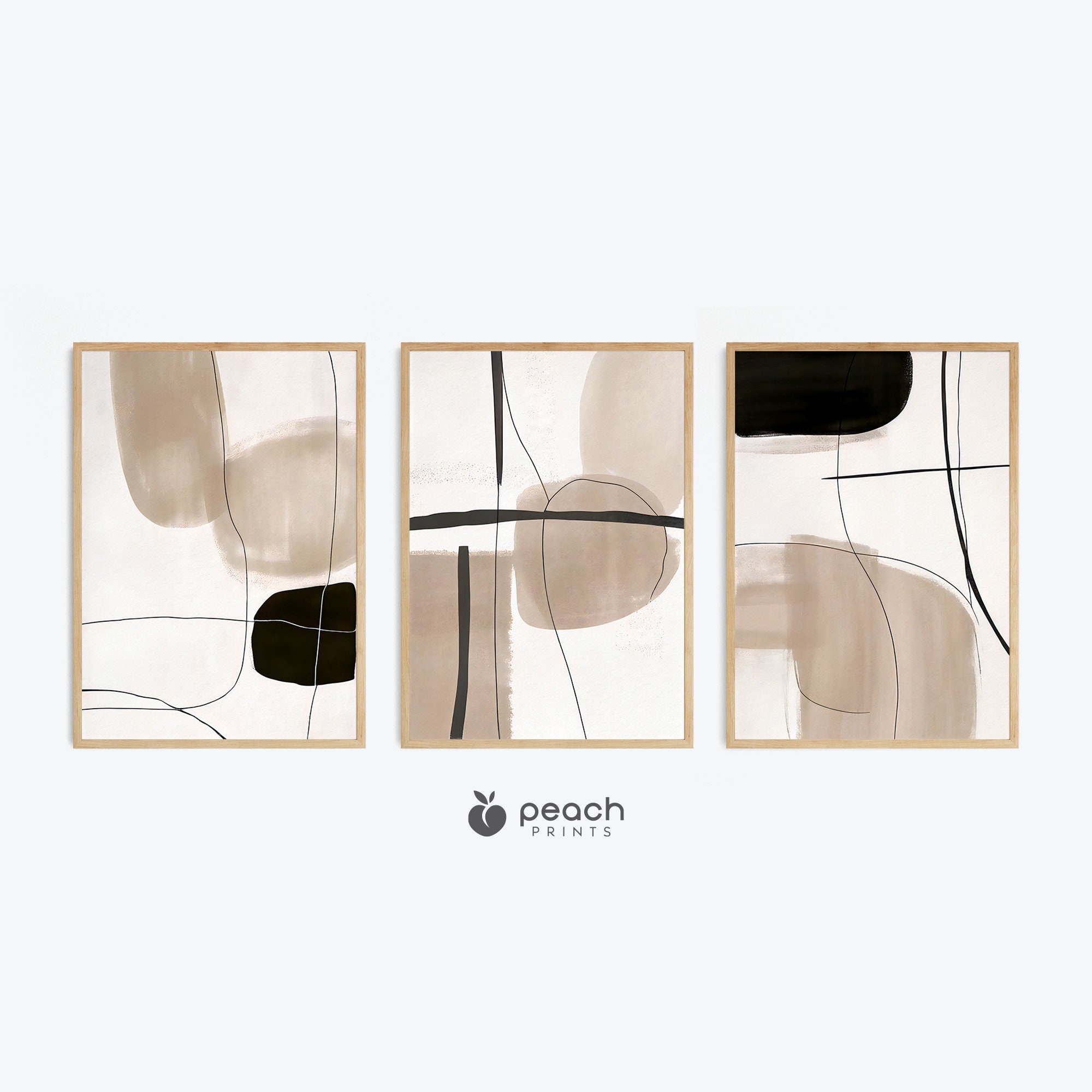 Neutral Abstract Printable Wall Art, Set of 3, Minimalist Contemporary ...
