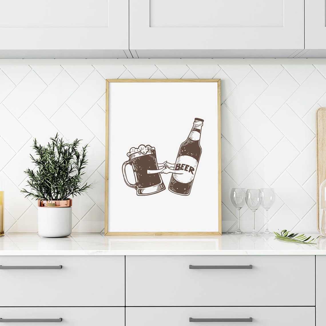 Beer Art Print, Printable Art, Dancing Beer Mug and Bottle, Funny Bar ...