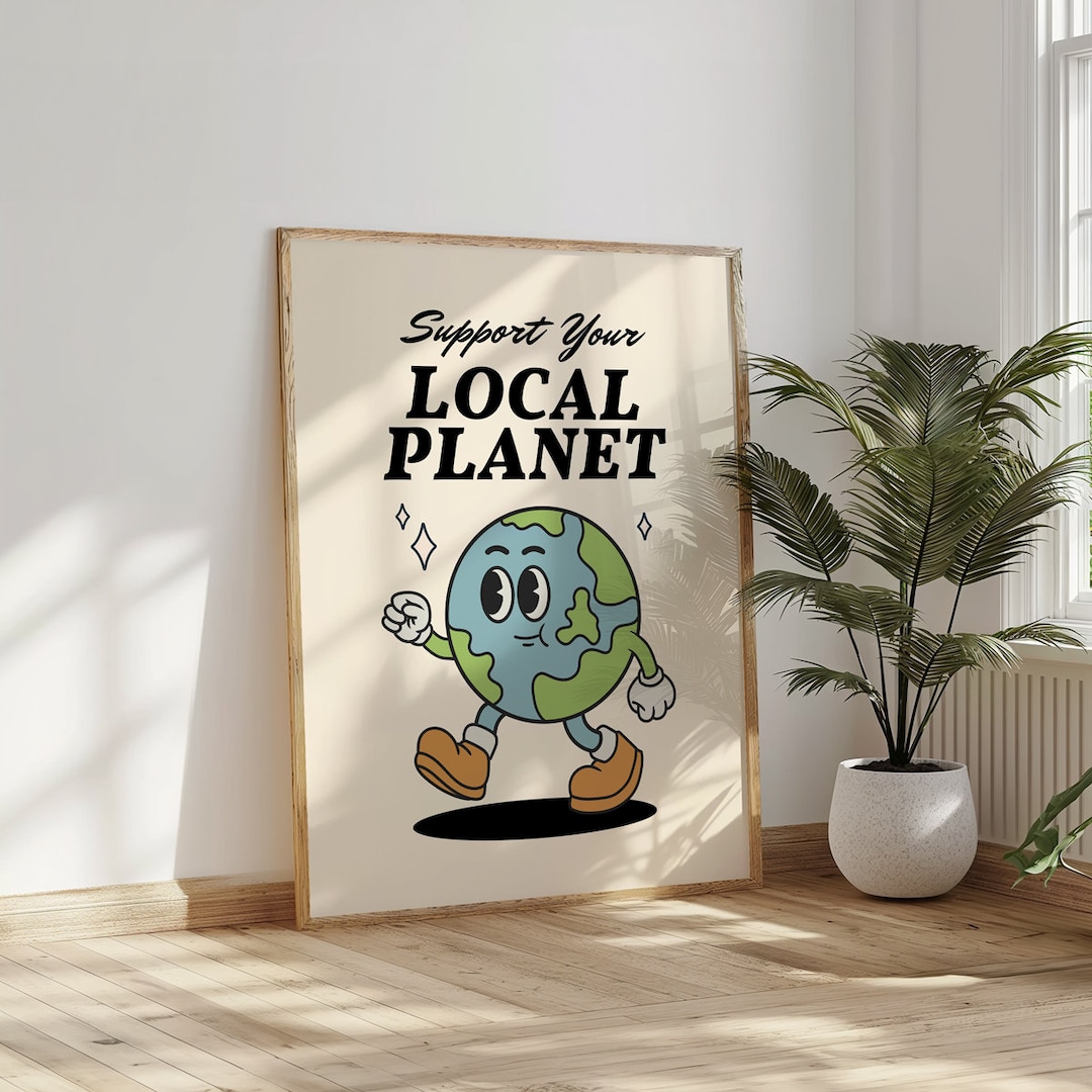 Retro Planet Poster, Earth Retro Character Print, Retro Mascot, School ...