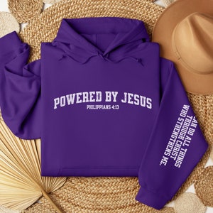 Powered by Jesus Hoodie Christian Sweatshirt Trendy Y2K Hoodie Bible ...