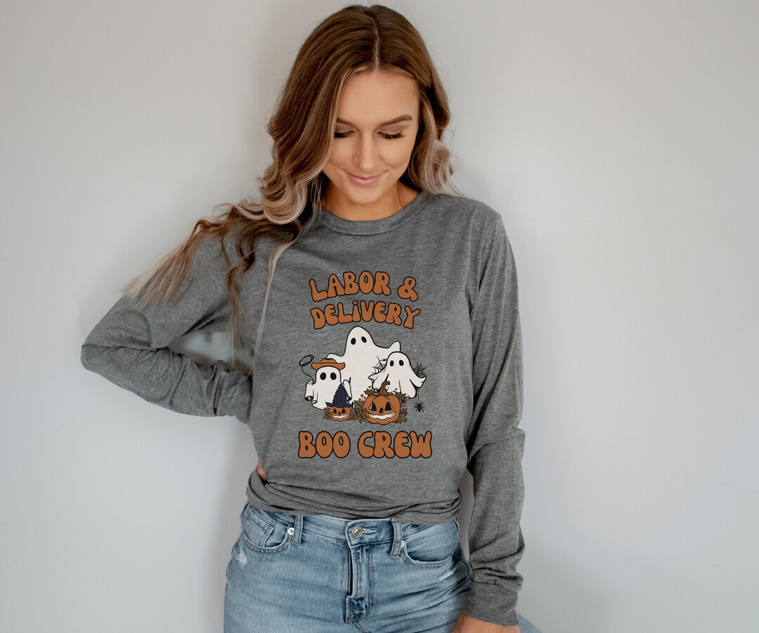 Retro Labor & Delivery Boo Crew Halloween Long Sleeve Shirt for ...