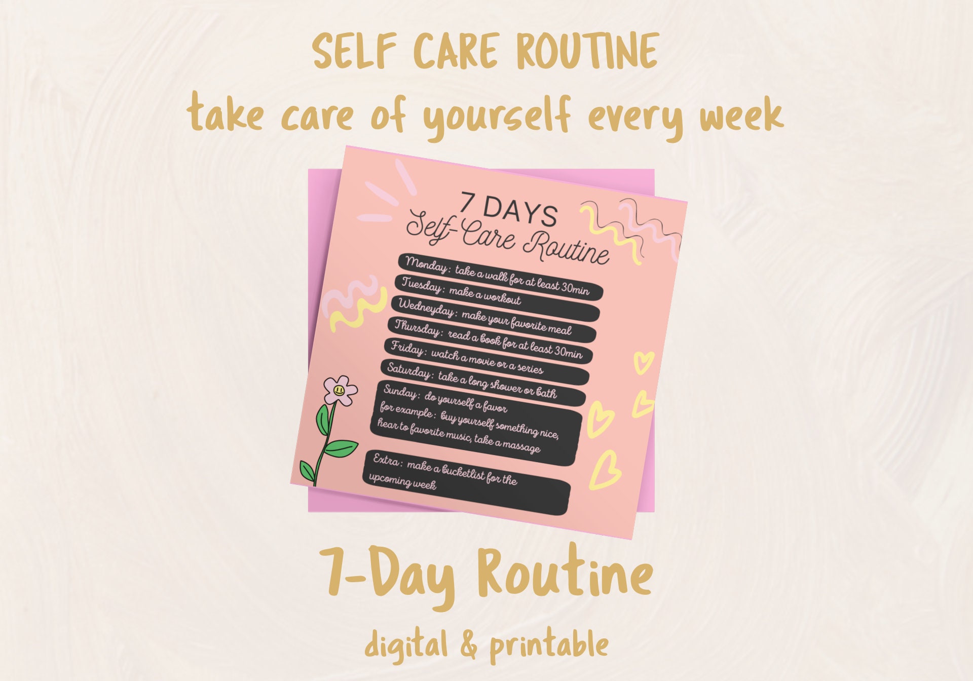 Self Care Routine, Template for Self Care, 7-day-routine, Printable ...