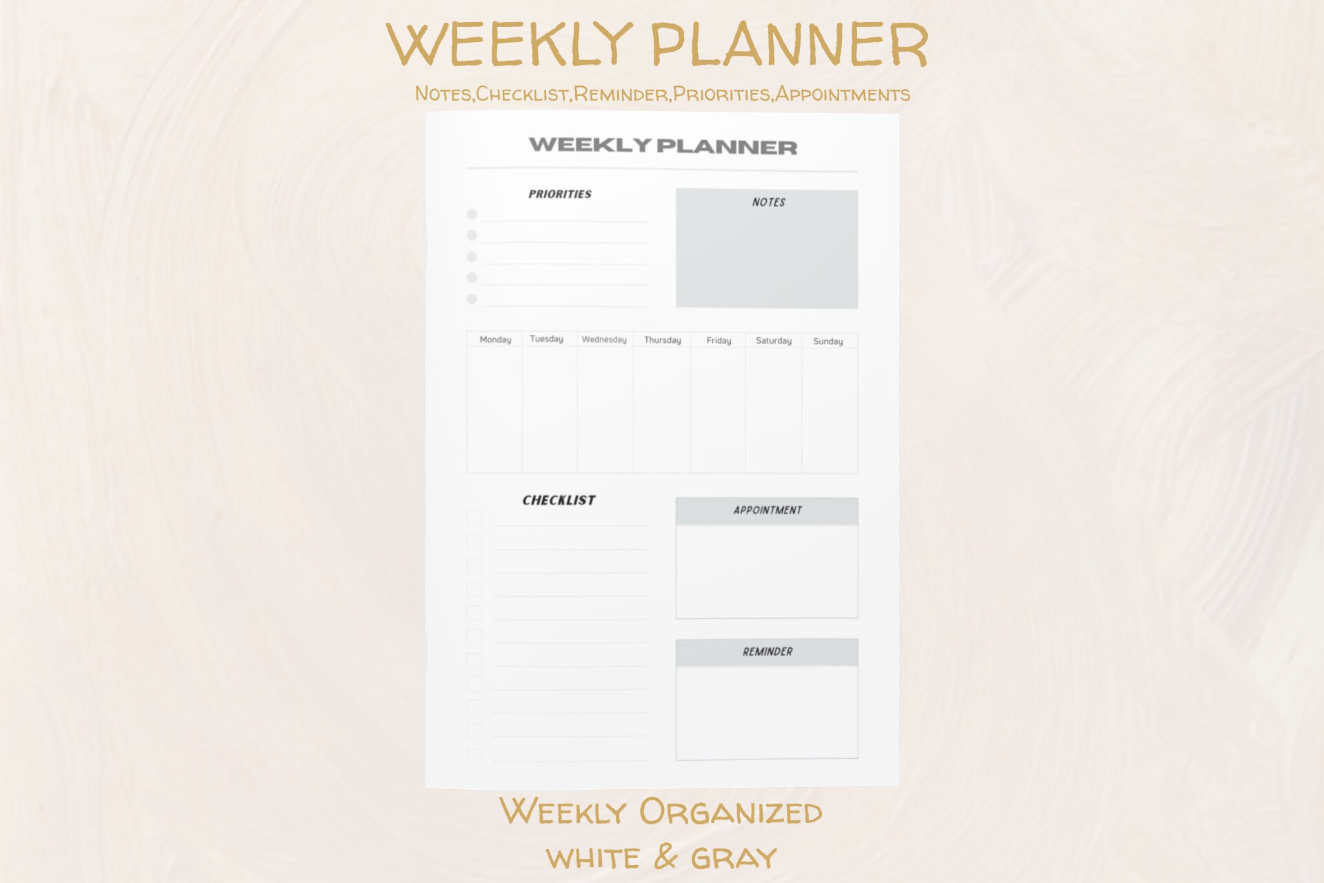 Weekly Planner, Printable, Instant Download, Producitvity Planner ...