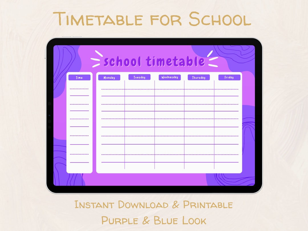 Custom School Schedule, Digital & Printable Timetable, Instant Download ...
